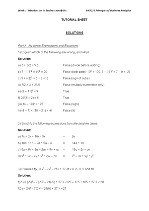 Formula Sheet - PRINCIPLES IN BUSINESS ANALYTICS FORMULA SHEET ...