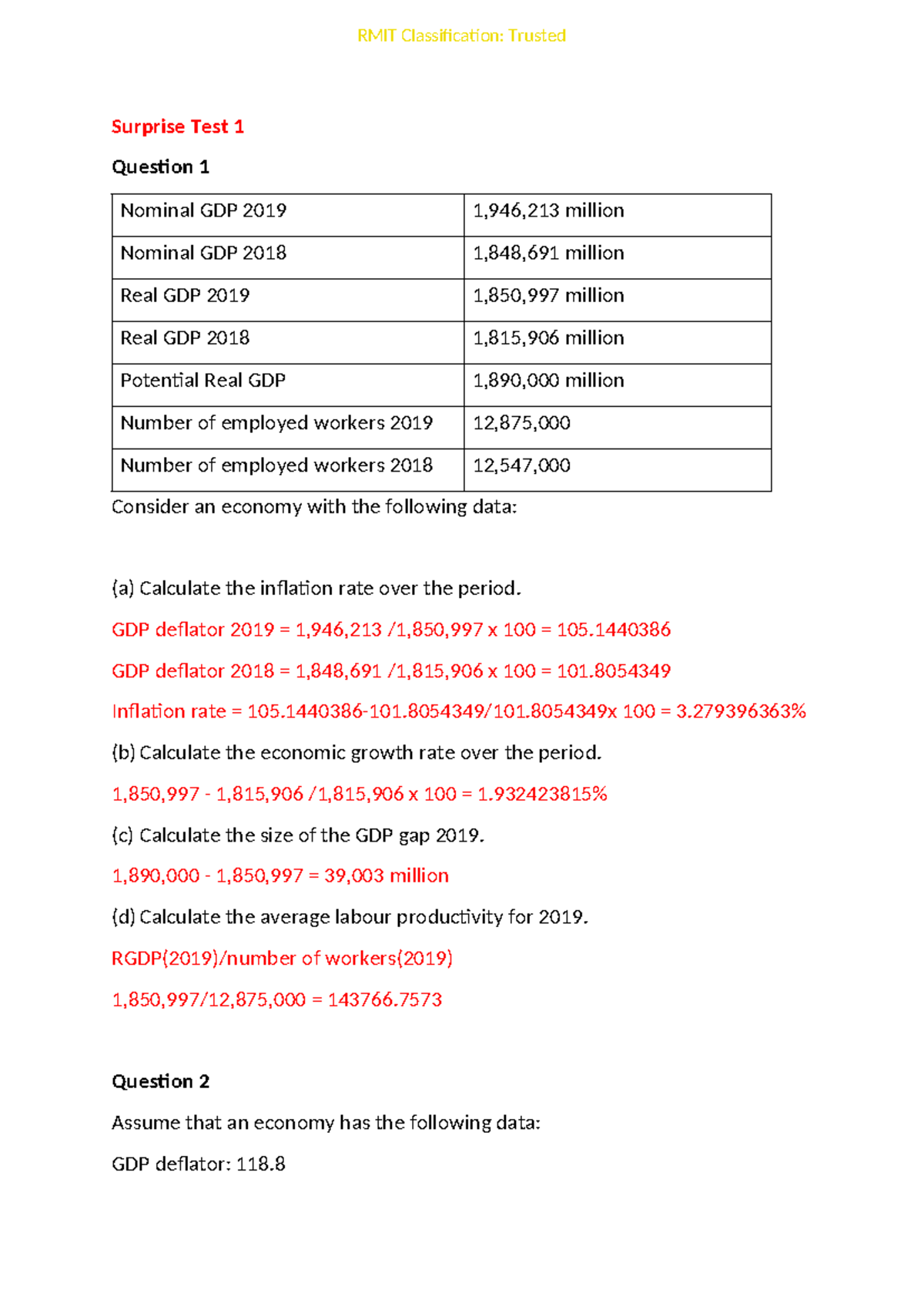 Surprise Test 1 Answers - Surprise Test 1 Question 1 Nominal GDP 2019 ...