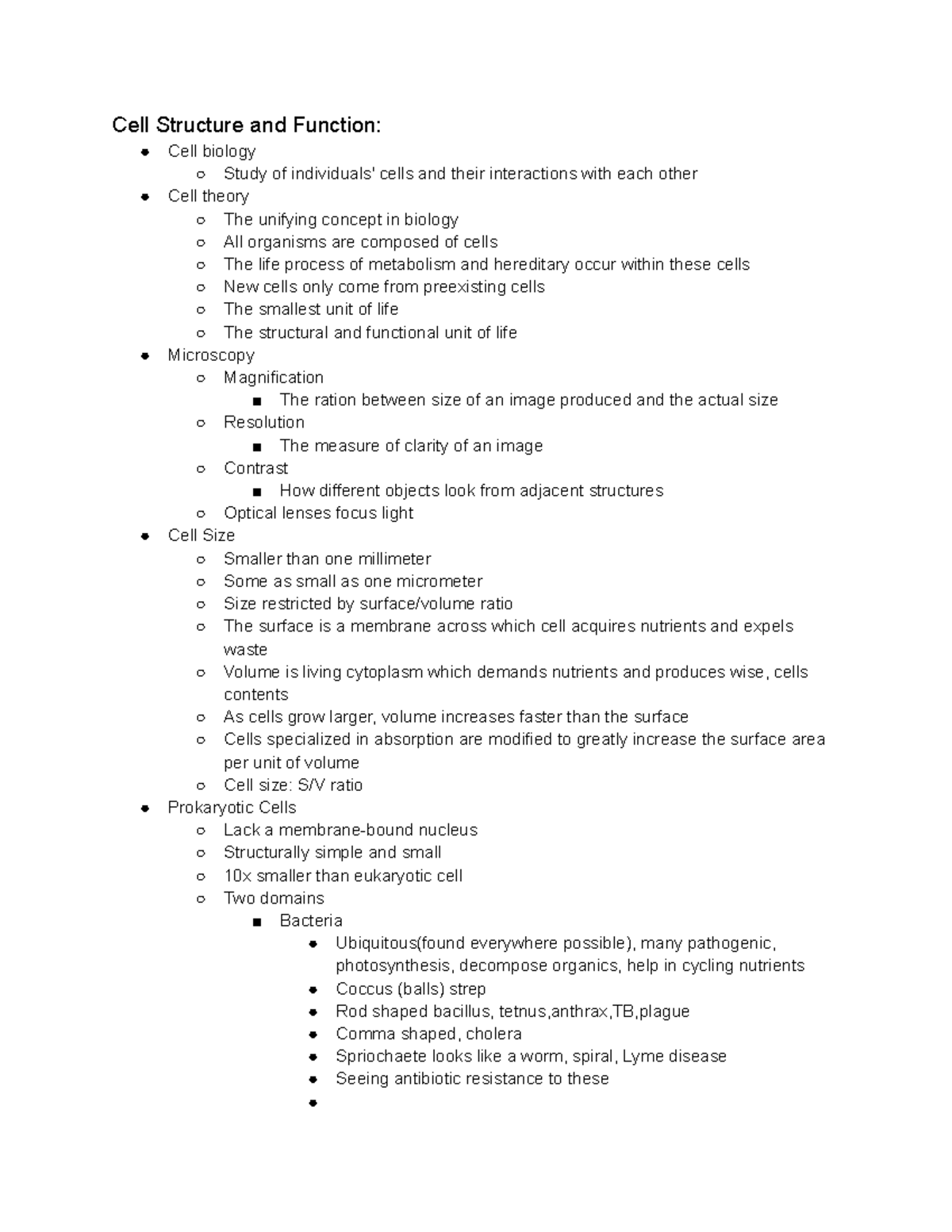 Cell Structure and Function - Studocu