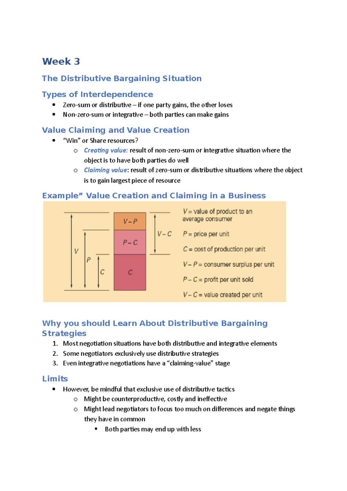Negotiations Week 3 - Lecture notes week 3 - Week 3 The Distributive ...