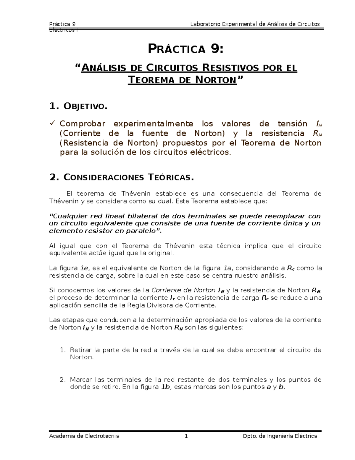 P9 Norton - Practica analisis 1 - Eléctricos I PRÁCTICA 9: “A NÁLISIS DE CIRCUITOS RESISTIVOS ...