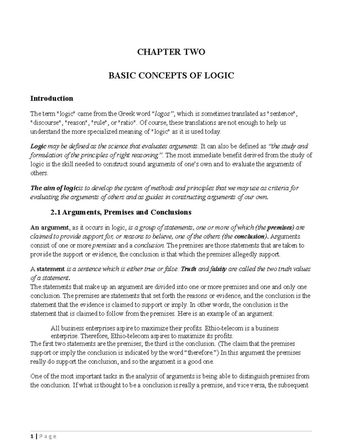 Chapter TWO Basic Concepts - CHAPTER TWO BASIC CONCEPTS OF LOGIC ...