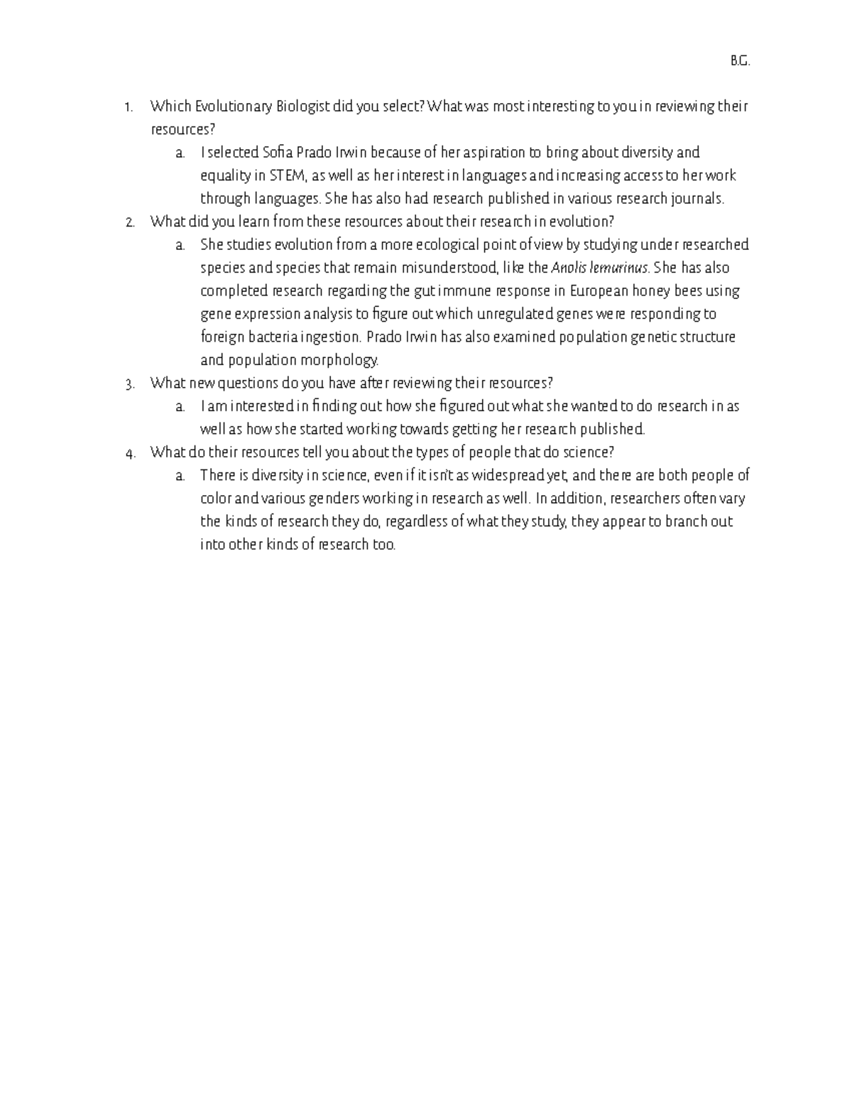 Bio 001 journal #2 - B. Which Evolutionary Biologist did you select ...
