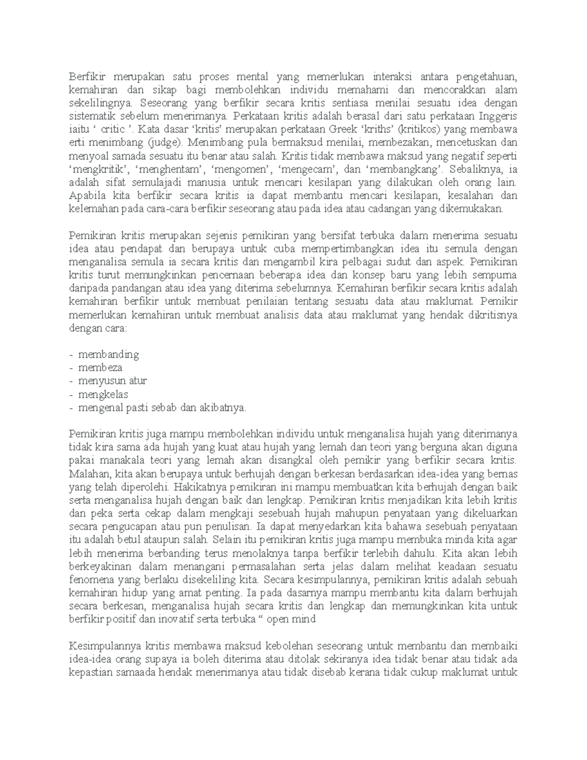 5 halangan kritis - Berfikir merupakan satu proses mental yang ...