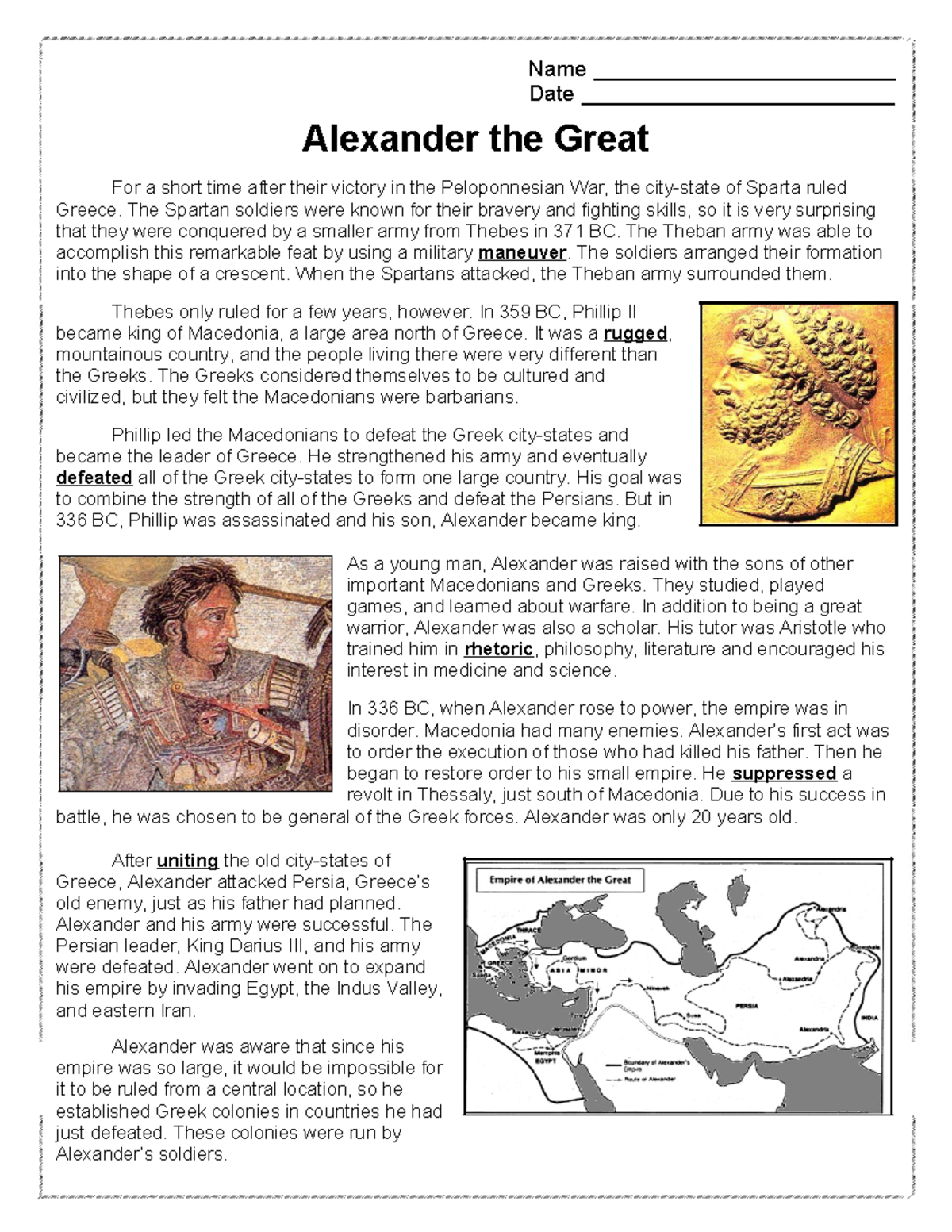 Alexanderthe Great ws - Name _________________________ Date ...