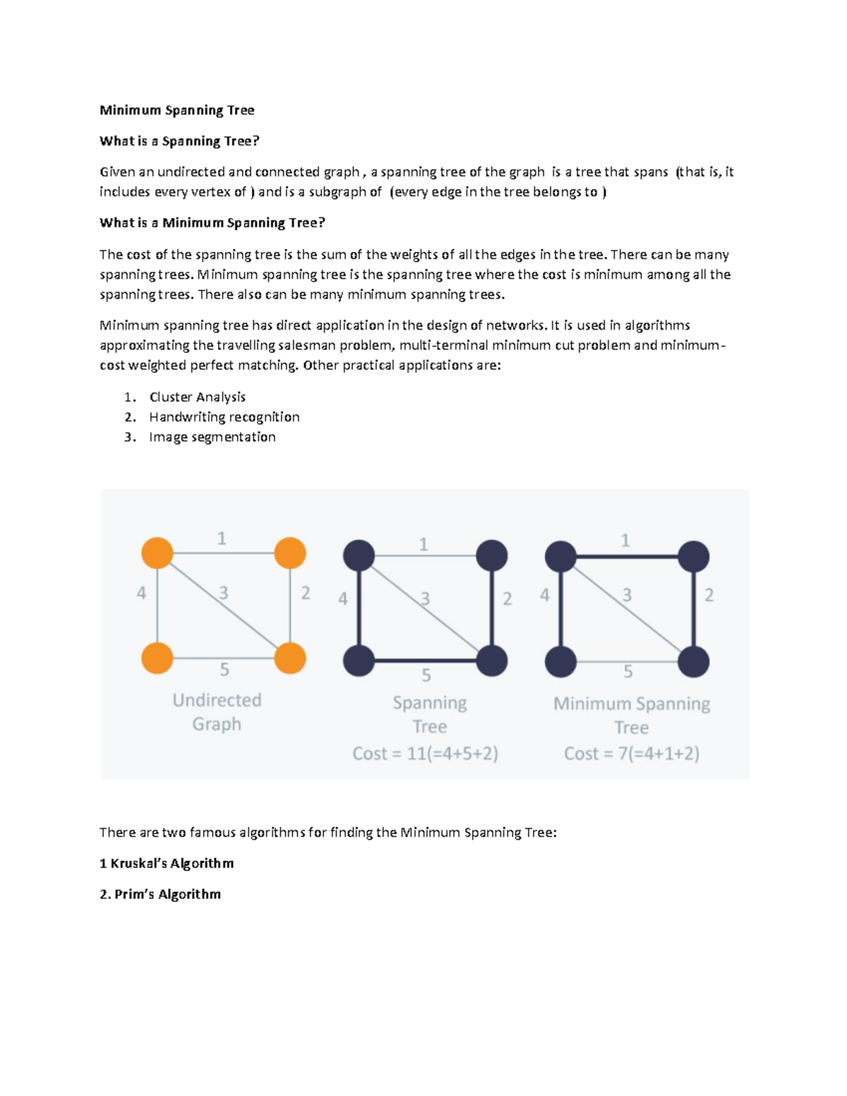 1. Kruskals - Operating system notes - Minimum Spanning Tree What is a ...