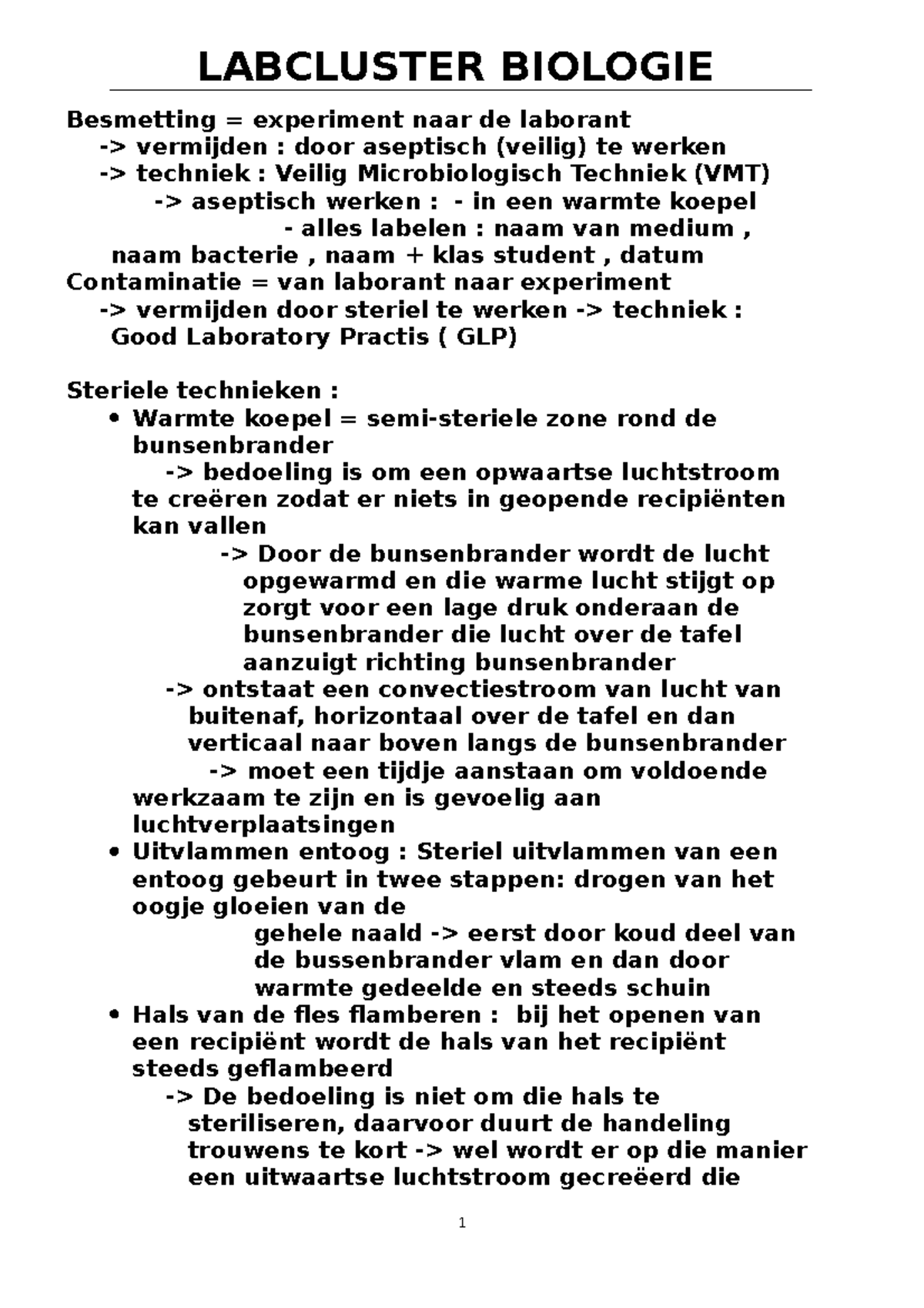 Labcluster Biologie - samenvatting - LABCLUSTER BIOLOGIE Besmetting = experiment naar de ...