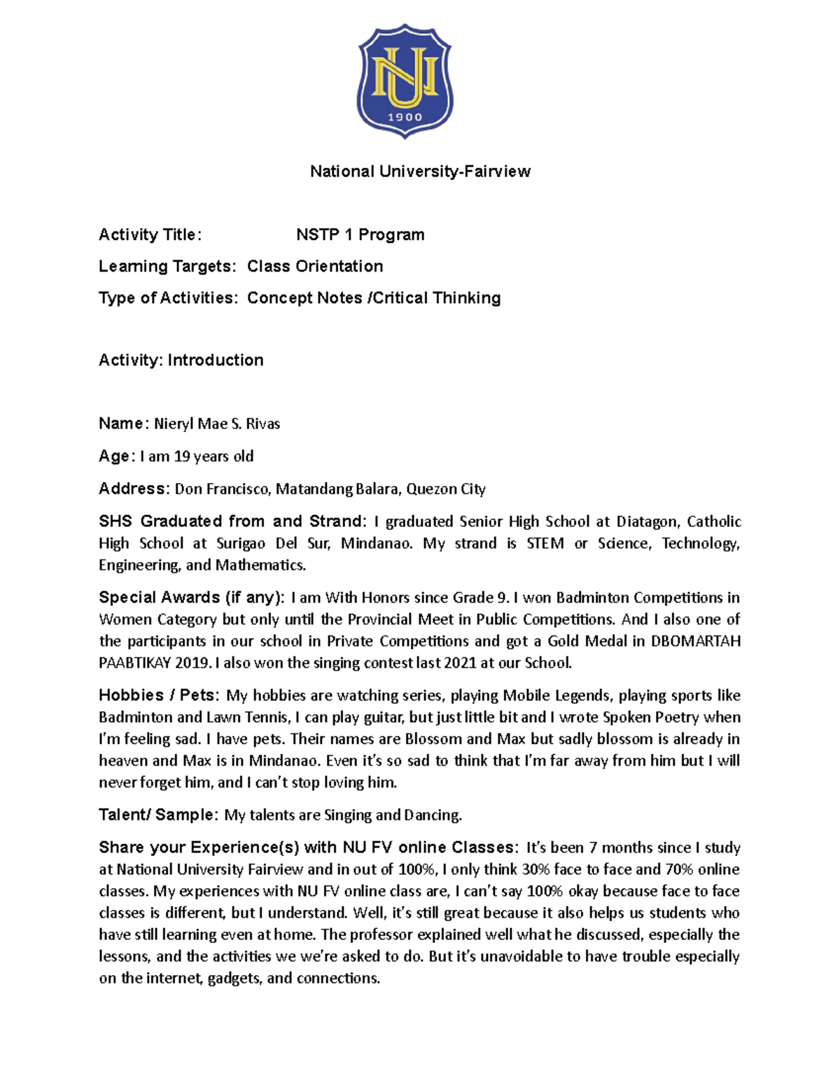 NU NSTP 2 Introduction - learn more - National University-Fairview ...