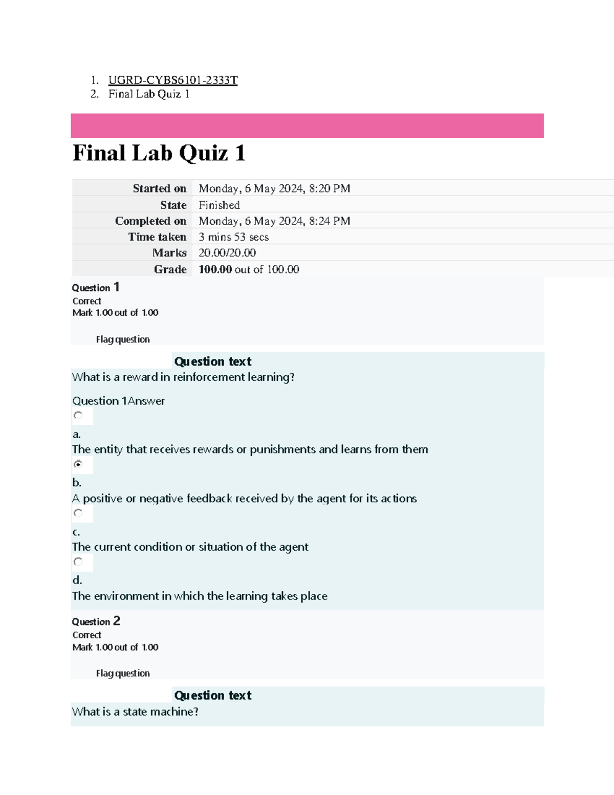 FQ1 LAB A.I MADE BY BINI Colet - 1. UGRD-CYBS6101-2333T 2. Final Lab Quiz 1 Final Lab Quiz 1 ...