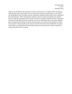 Isarel reflection - Kimaya Wilson October 26th, 2021 Theology I ...