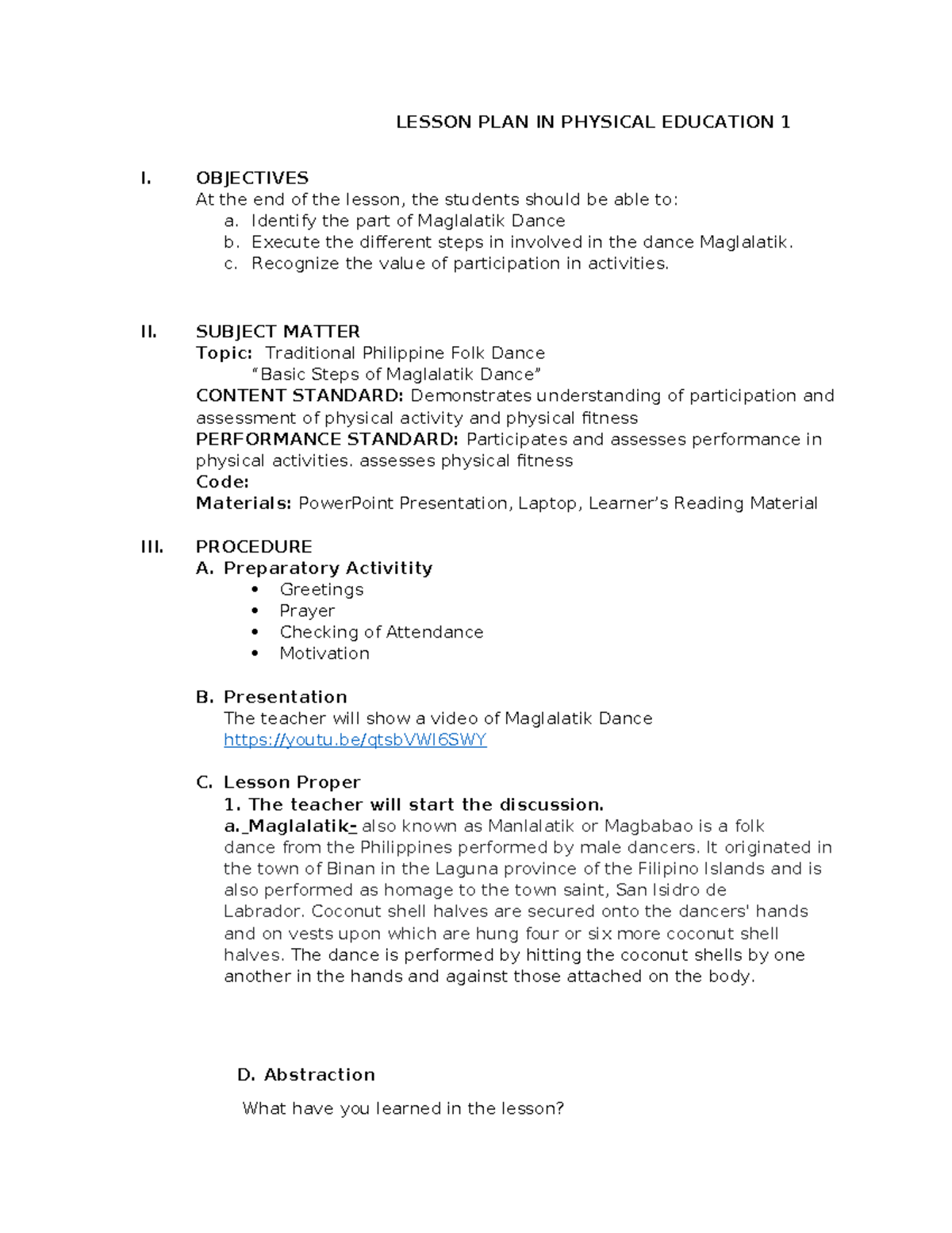 Teachingpehealth LP-1 - LESSON PLAN IN PHYSICAL EDUCATION 1 I ...
