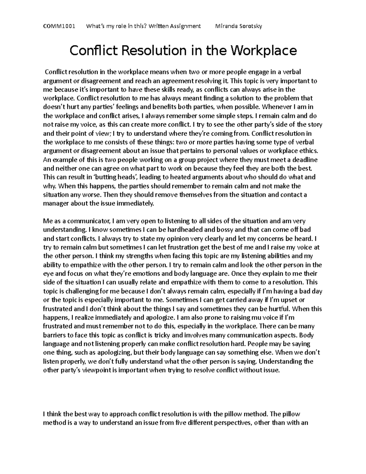 COMM1001 Written Assignment - COMM1001 What’s my role in this? Written ...