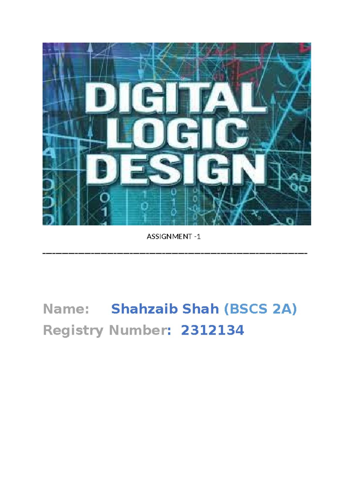 DLD Theory Assignment 1 - ASSIGNMENT - - Studocu