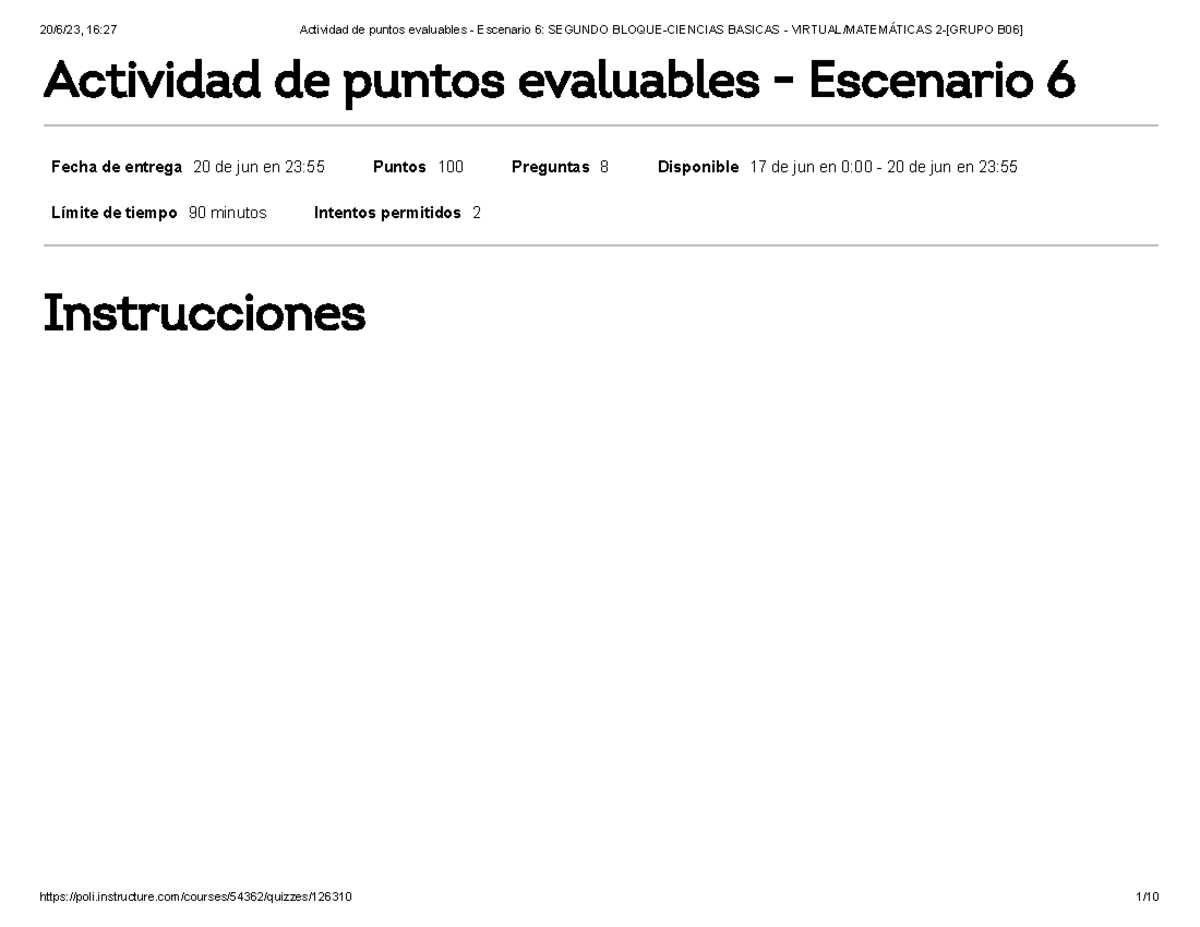 Prueba escenario 6 mate - Actividad de puntos evaluables - Escenario 6 Fecha de entrega 20 de ...