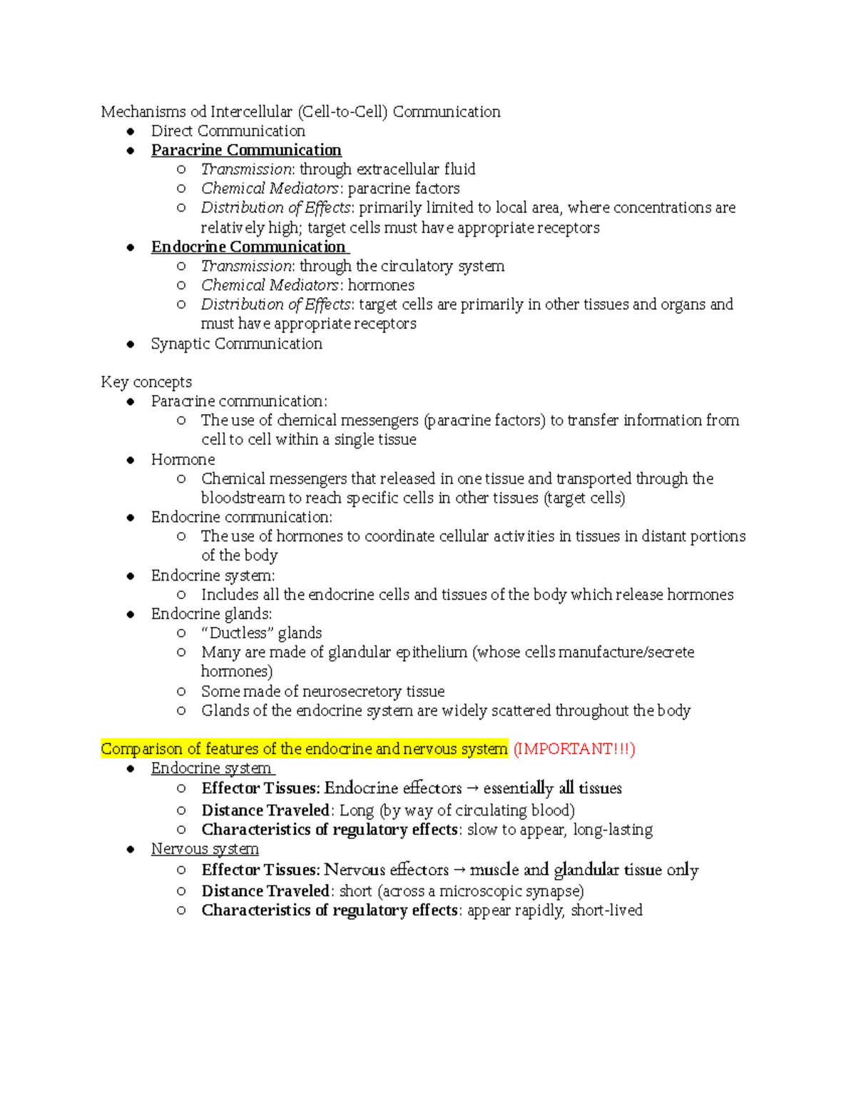 Endocrine System - Mechanisms od Intercellular (Cell-to-Cell ...