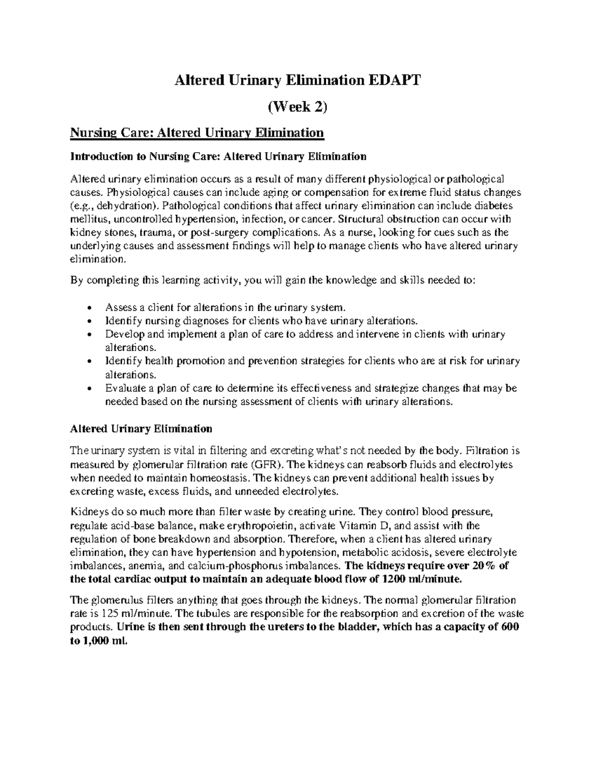 Altered Urinary Elimination Edapt - Altered Urinary Elimination EDAPT ...