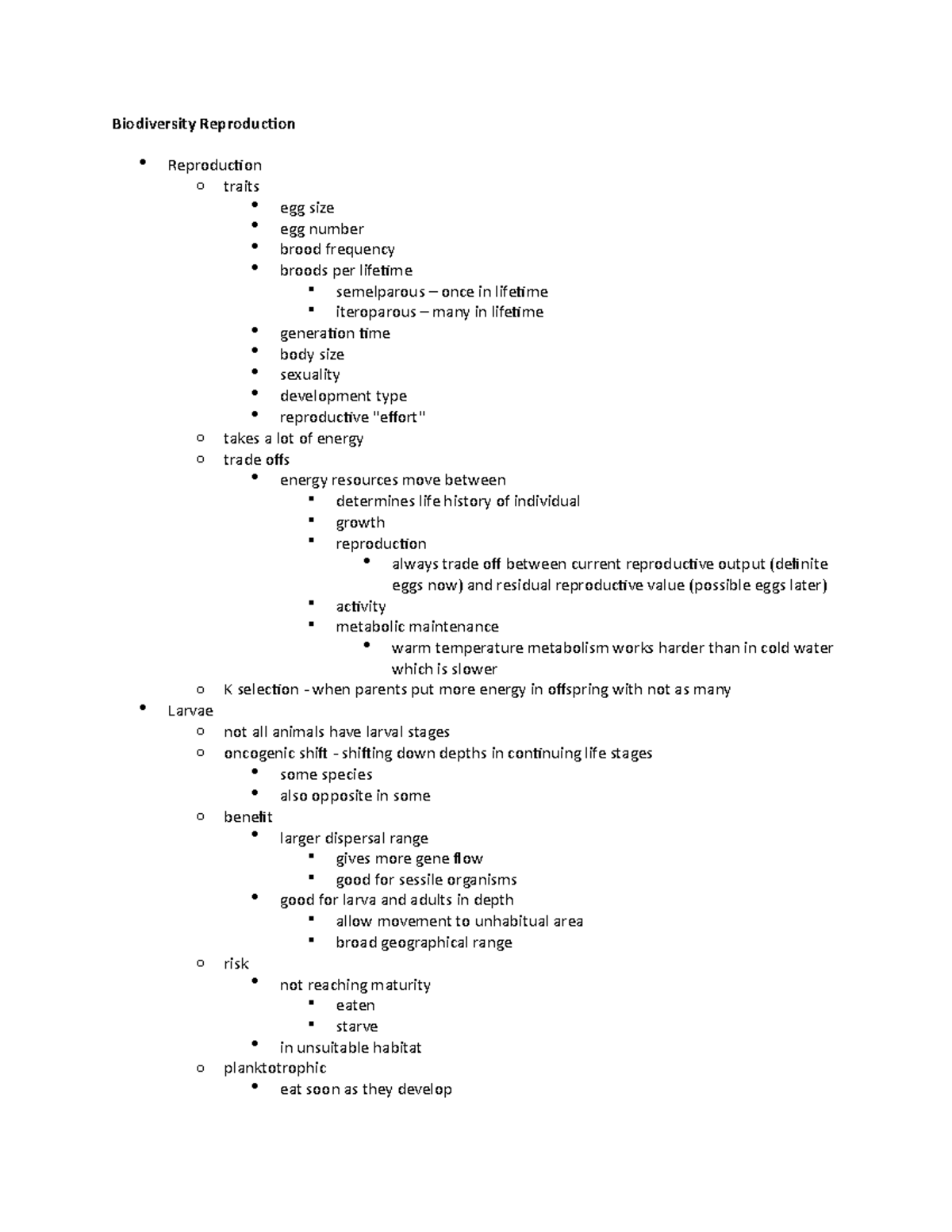 Biodiversity Reproduction Notes - Biodiversity Reproduction ...