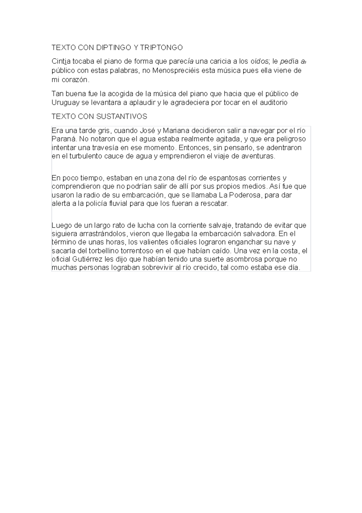 Texto CON Diptingo Y Triptongo - TEXTO CON DIPTINGO Y TRIPTONGO Cintia ...