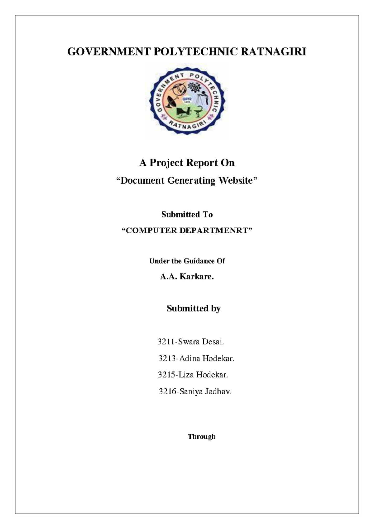 CPP Report - GOVERNMENT POLYTECHNIC RATNAGIRI A Project Report On “Document Generating Website ...