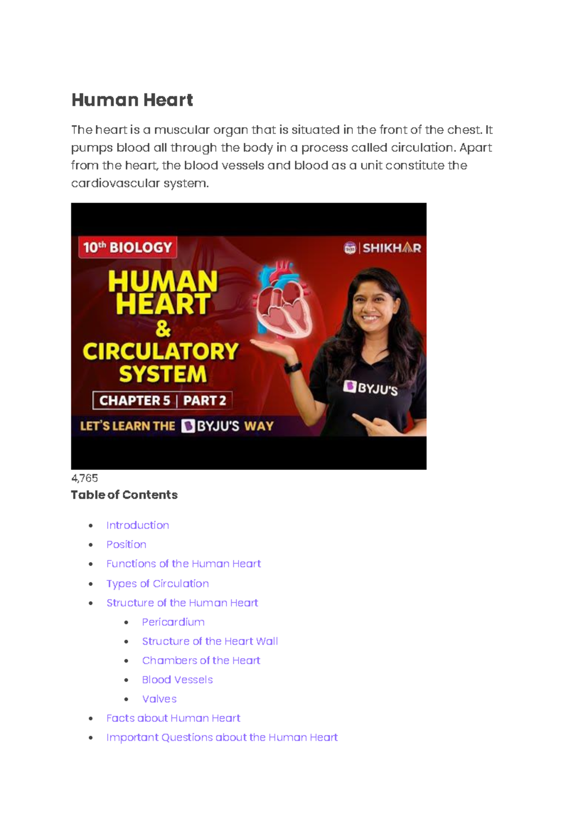 Human Heart notes - Summary Life Sciences For Education: Environmental ...