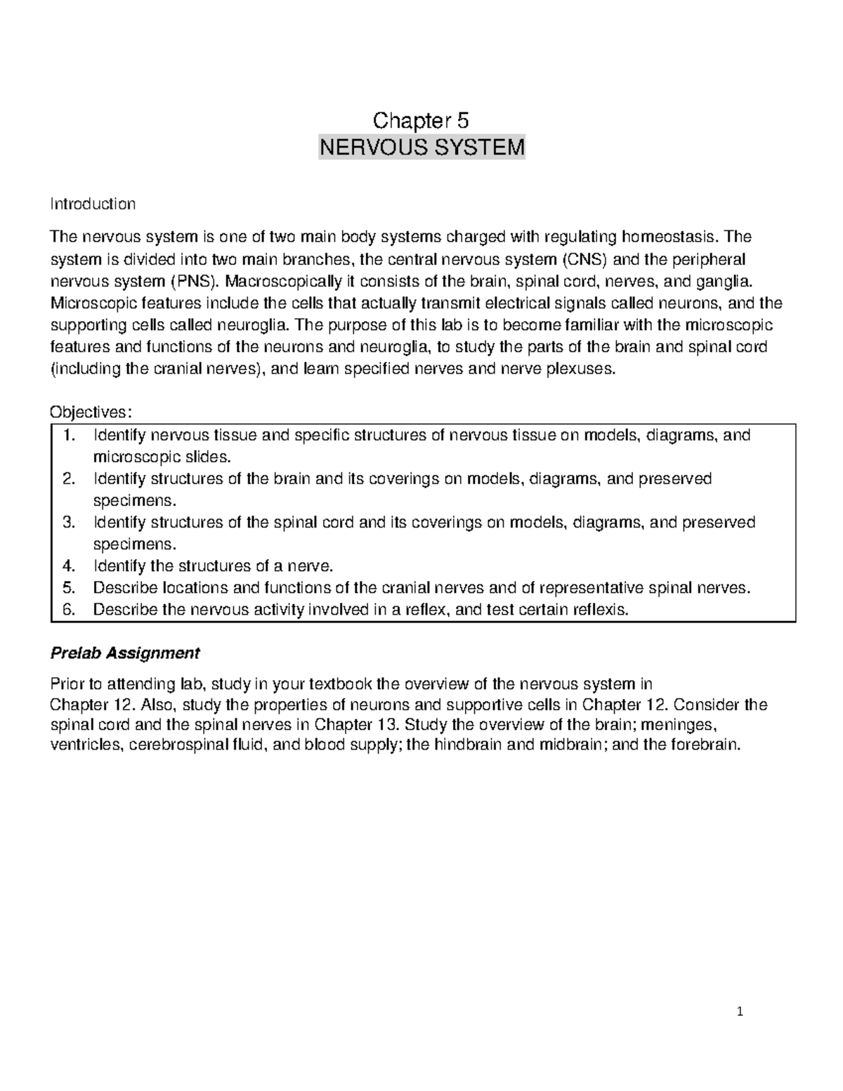 Ch 5 Nervous System - Chapter 5 NERVOUS SYSTEM Introduction The nervous ...