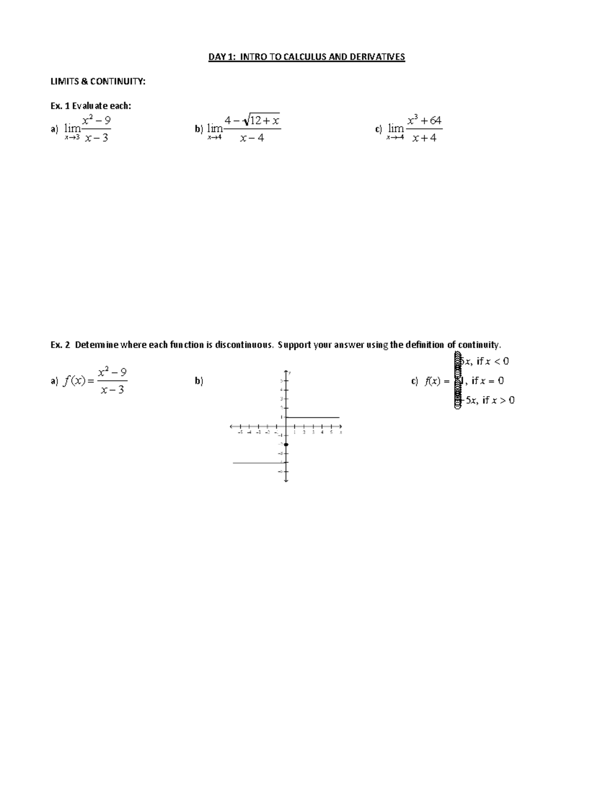 MCV4U Exam Review - practise for end year exam - DAY 1: INTRO TO ...
