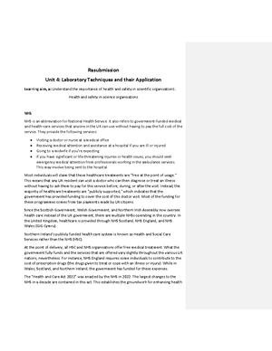 Assignment 4.1 Learning aim A - Unit 4: Laboratory Techniques and their applications Learning ...