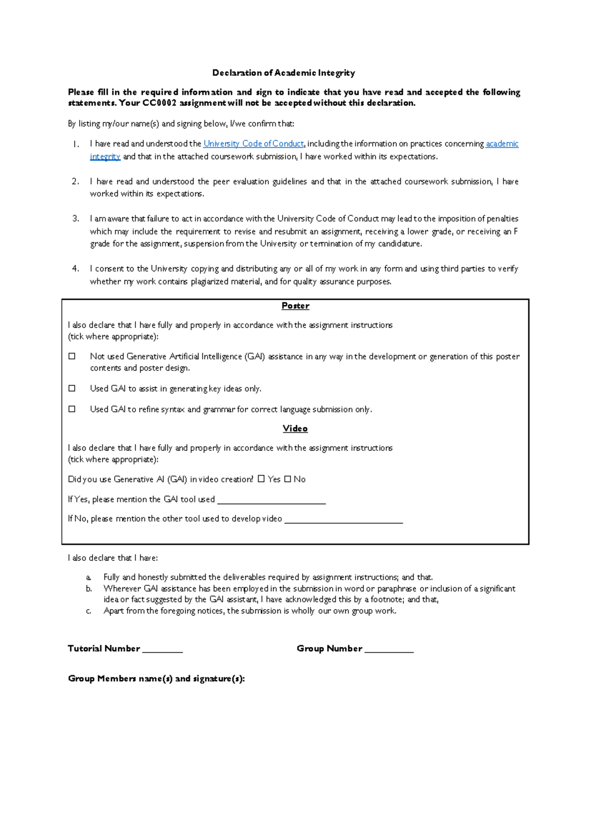 Declaration of Academic Integrity - Your CC0002 assignment will not be ...