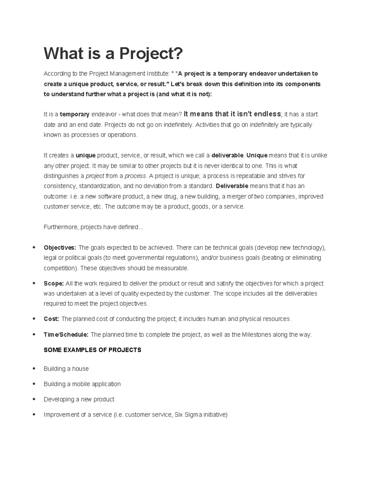 Week 1 - Studies material of Project Management Subject - What is a ...