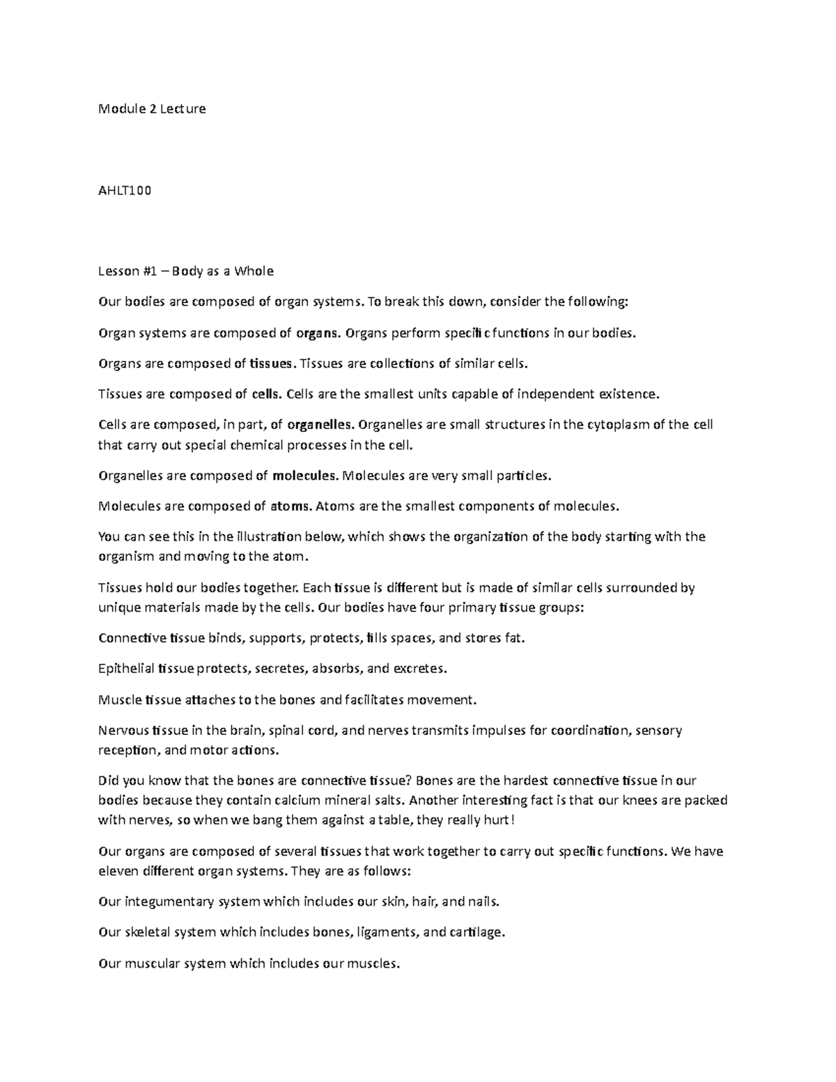 Module 2 Lecture - Module 2 Lecture AHLT Lesson #1 – Body as a Whole ...