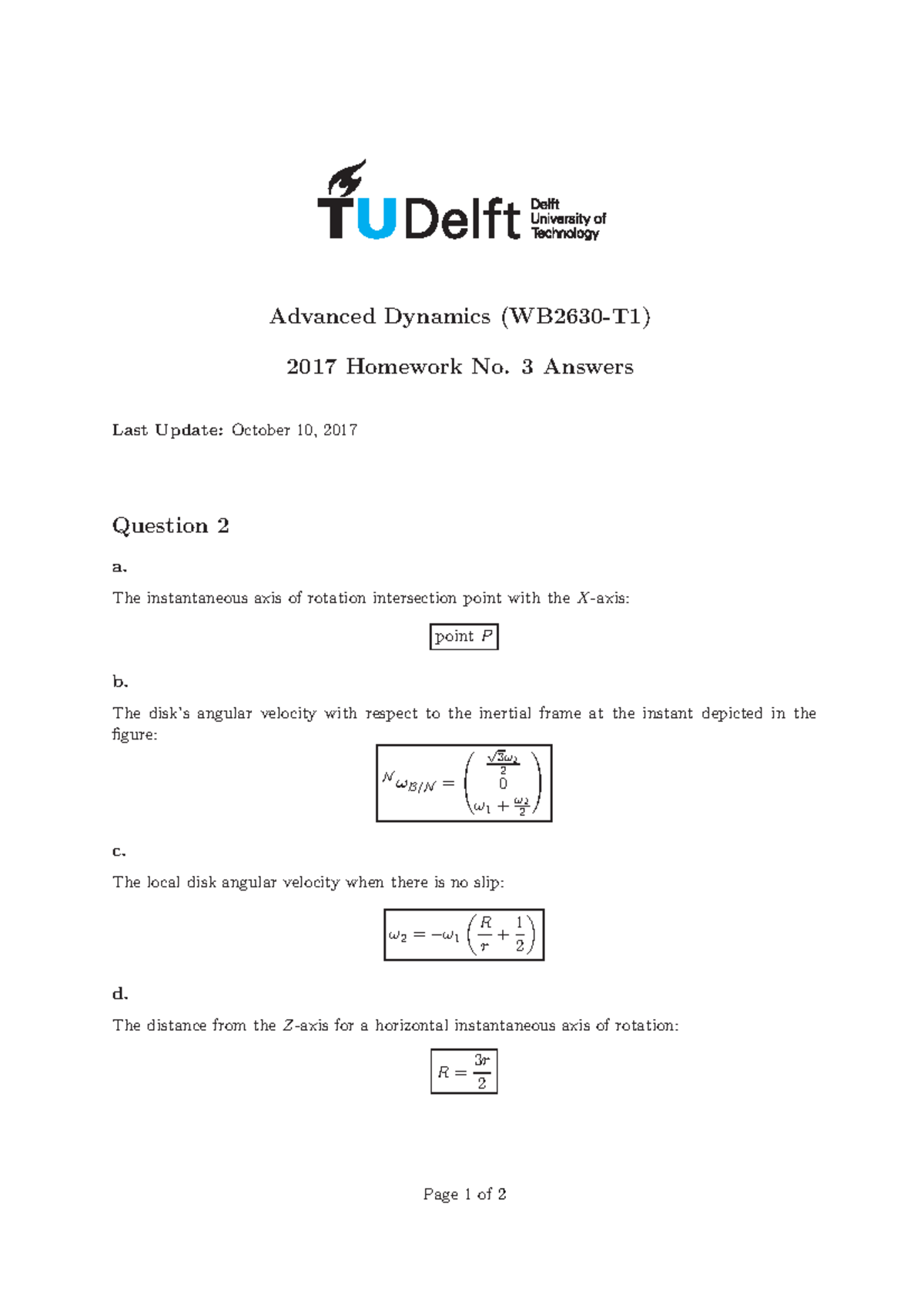 AD 2017 HW3 ans - Advanced Dynamics - Advanced Dynamics 2017 Homework ...