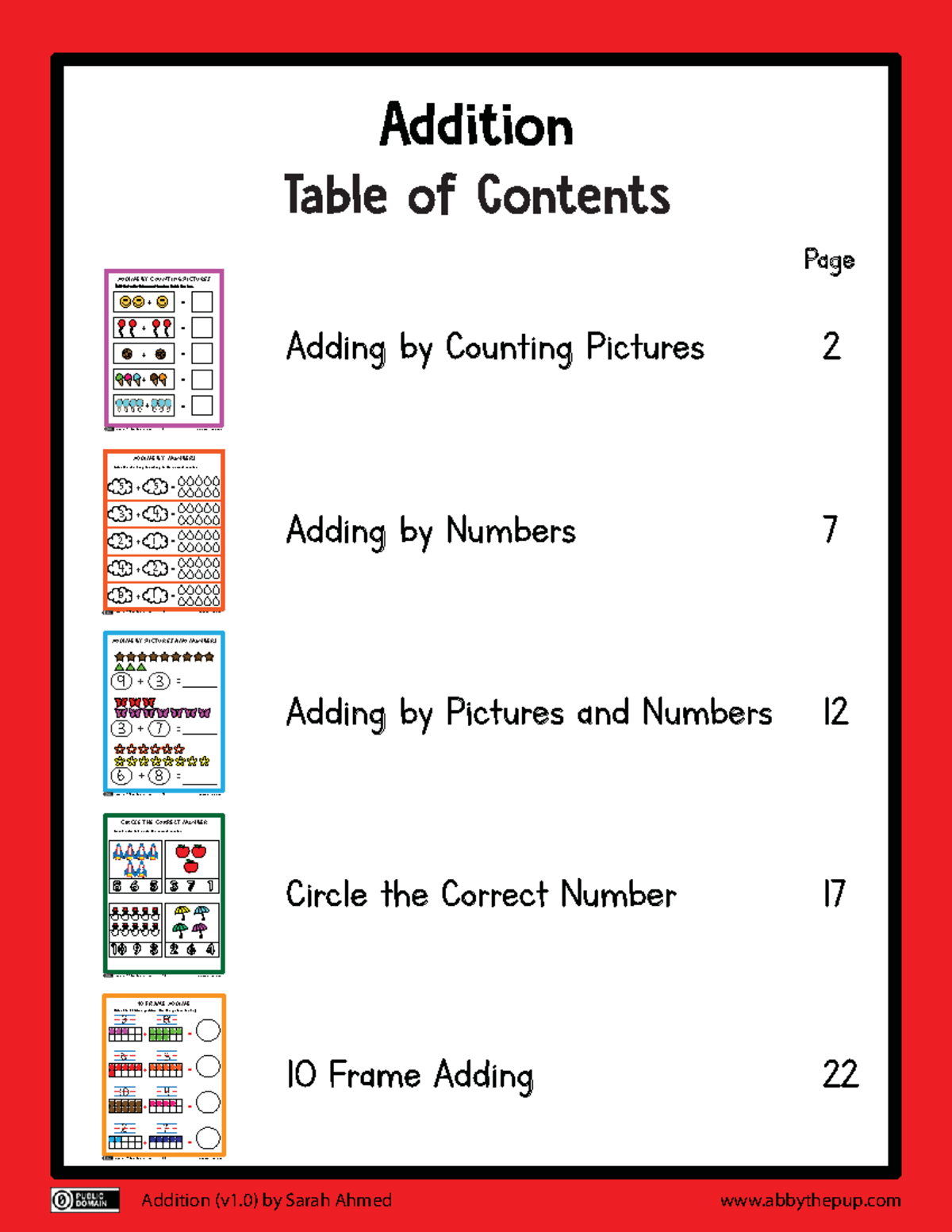 Addition - Good - Table of Contents Addition Addition (v1) by Sarah ...