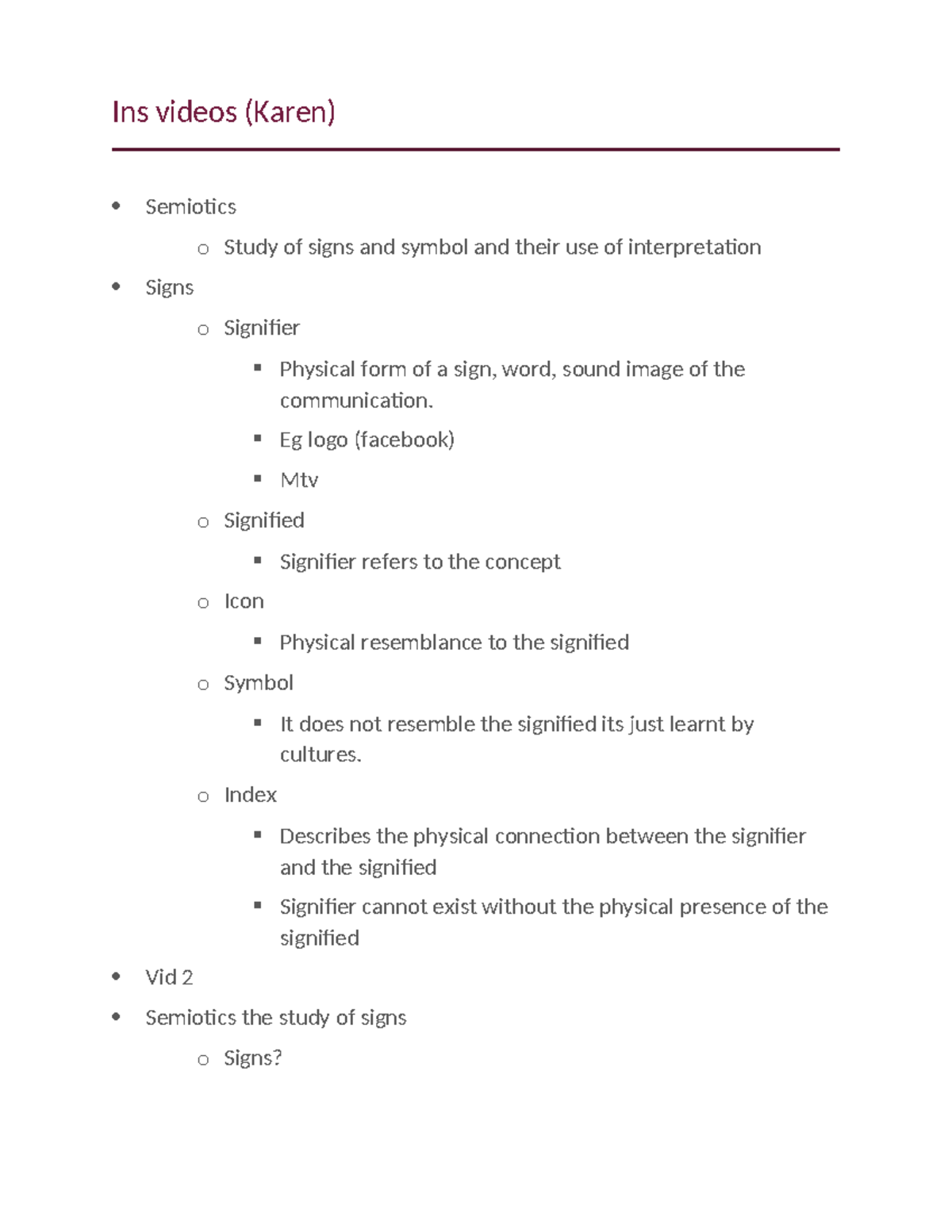 Ins video (karen) - ewe - Ins videos (Karen) Semiotics o Study of signs ...