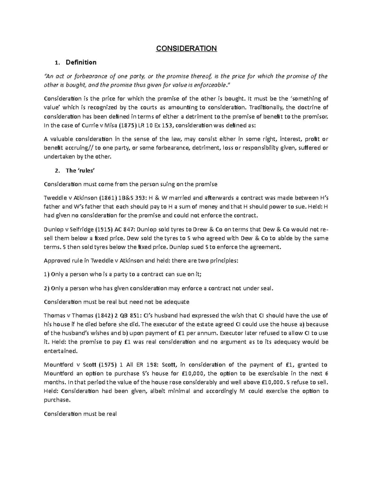 Consideration - contract law - CONSIDERATION Definition “An act or ...