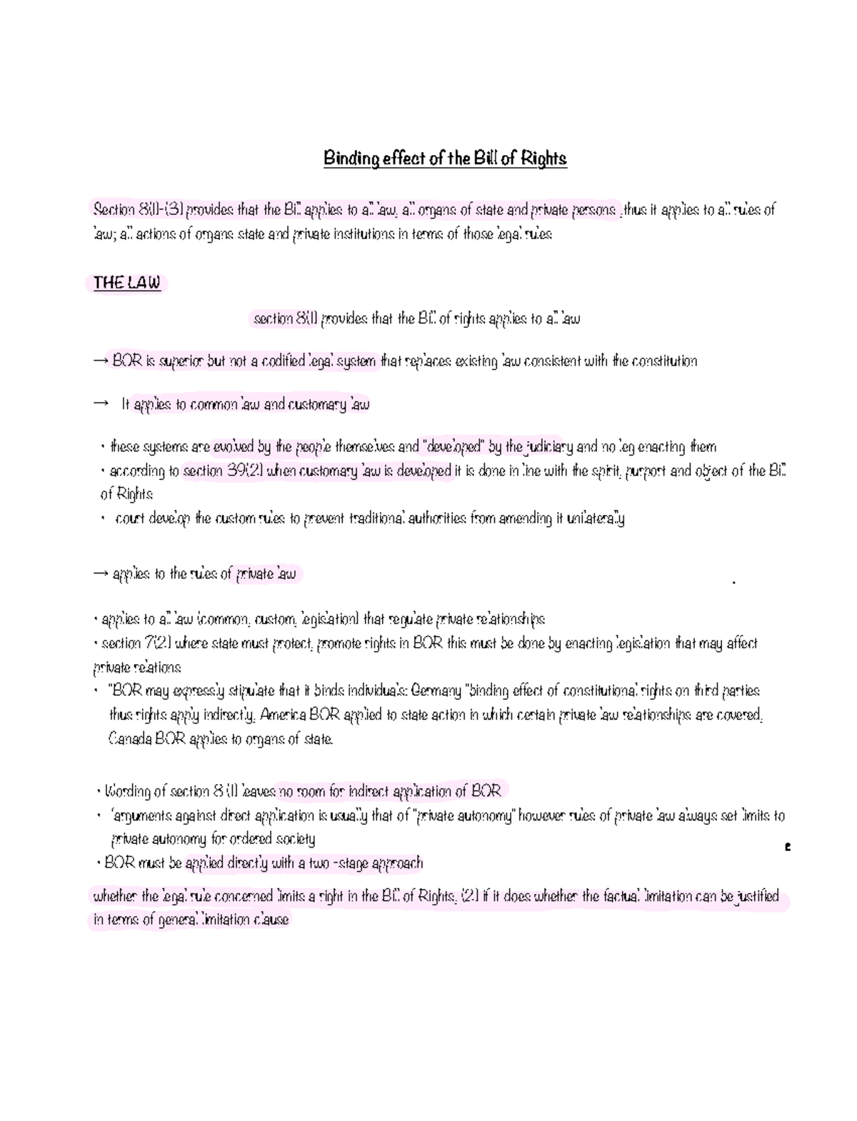 Chapter 17 - study notes - Binding effect of the Bill of Rights Section ...
