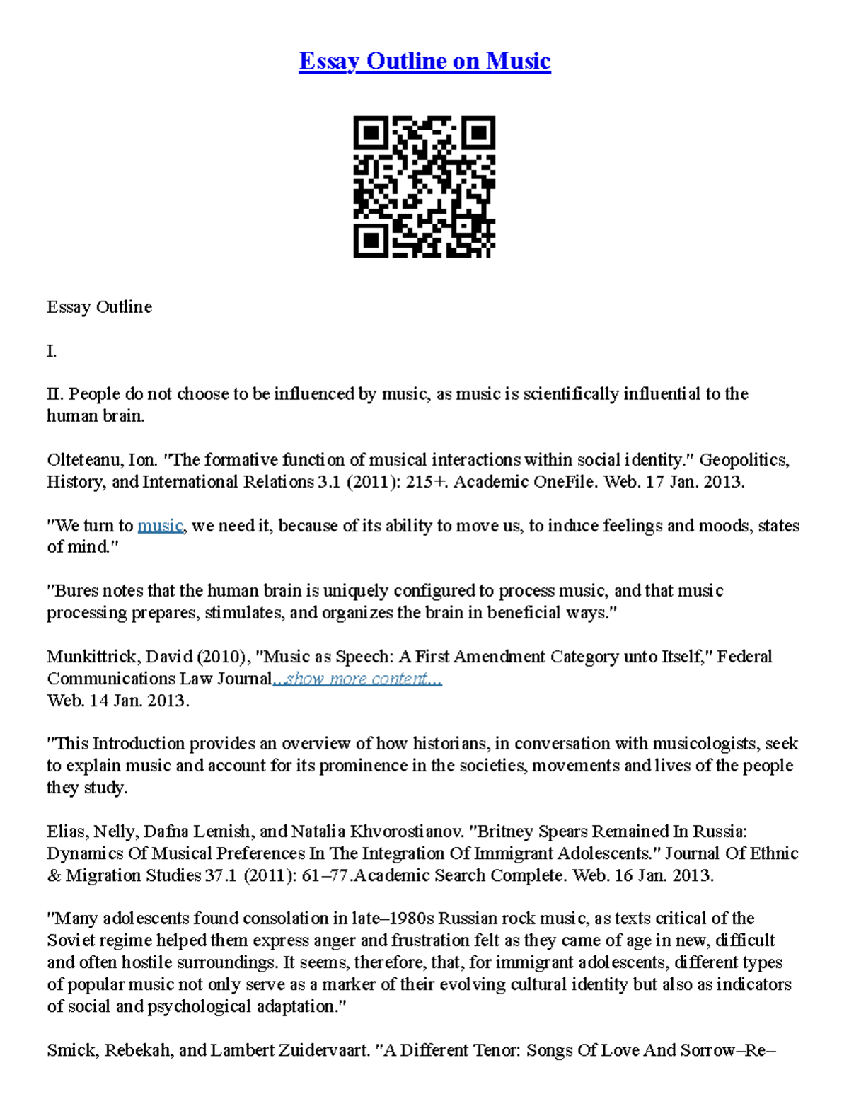 How To Do An Outline For An Essay - Essay Outline on Music Essay ...