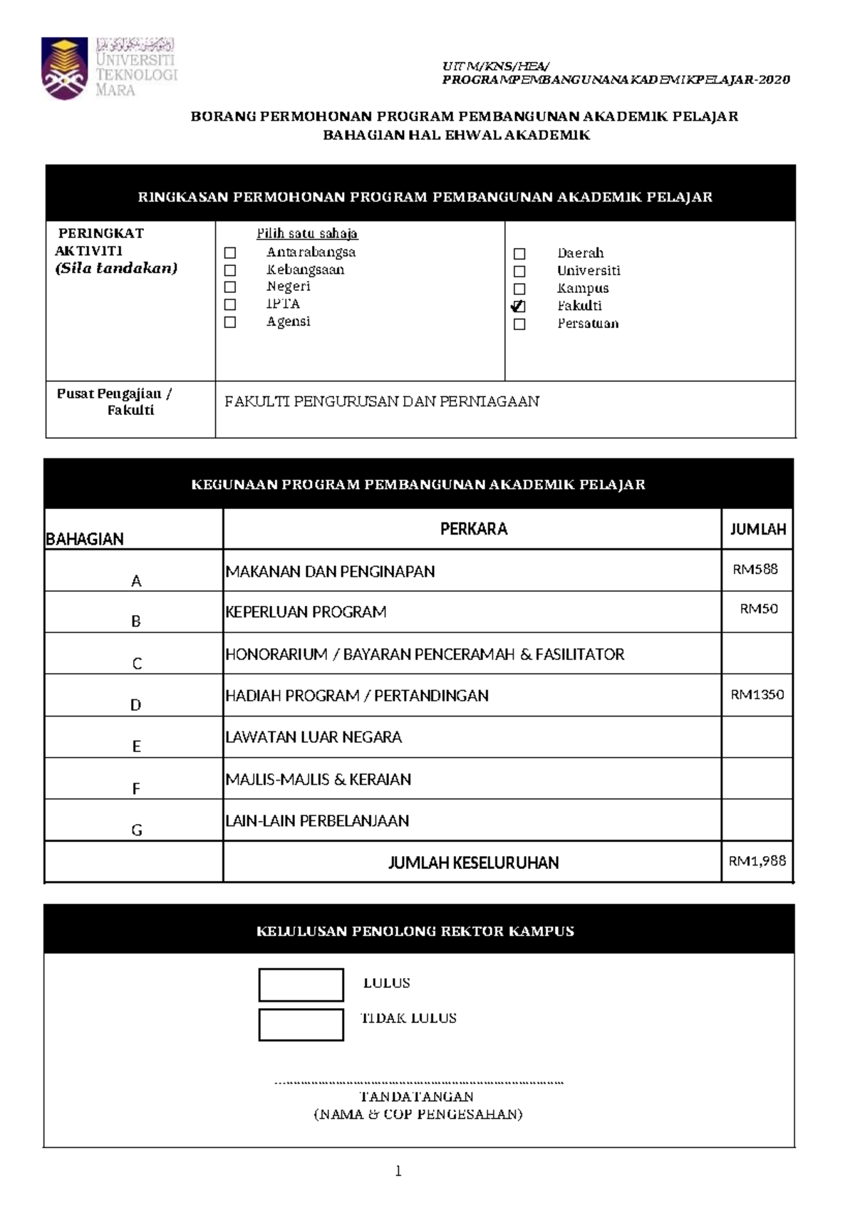 Draft Innocreative Borang Aktiviti Pelajar - UITM/KNS/HEA/ PROGRAMPEMBANGUNANAKADEMIKPELAJAR ...