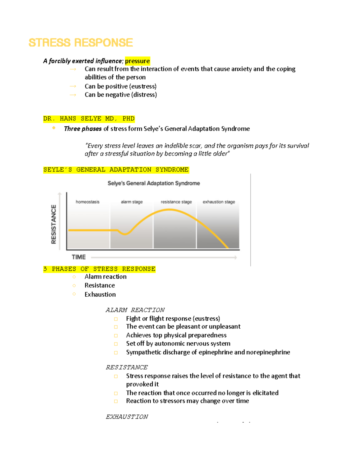 Stress Response - Lecture notes 7 - A forcibly exerted influence ...