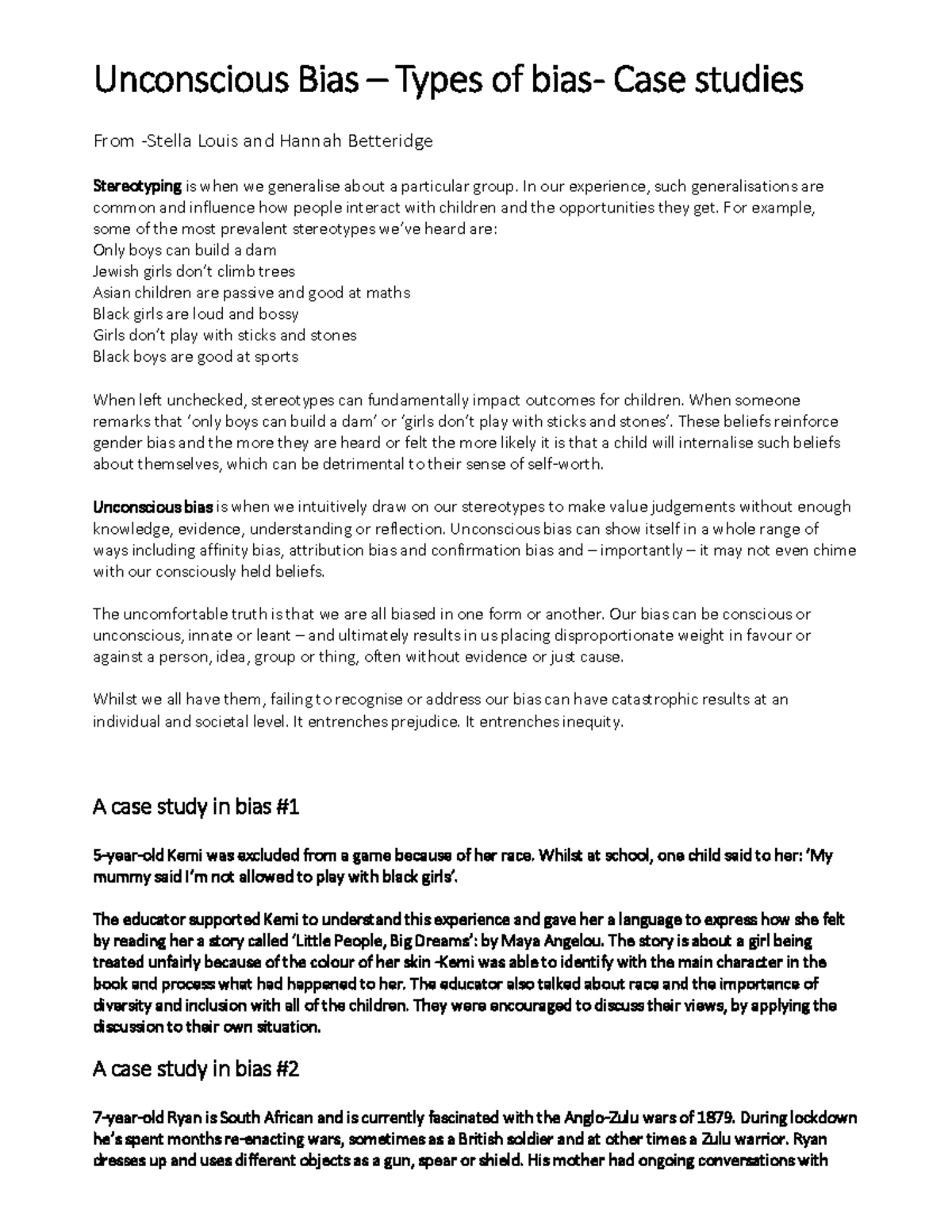 Unconscious Bias Types of Case Studies - Studocu