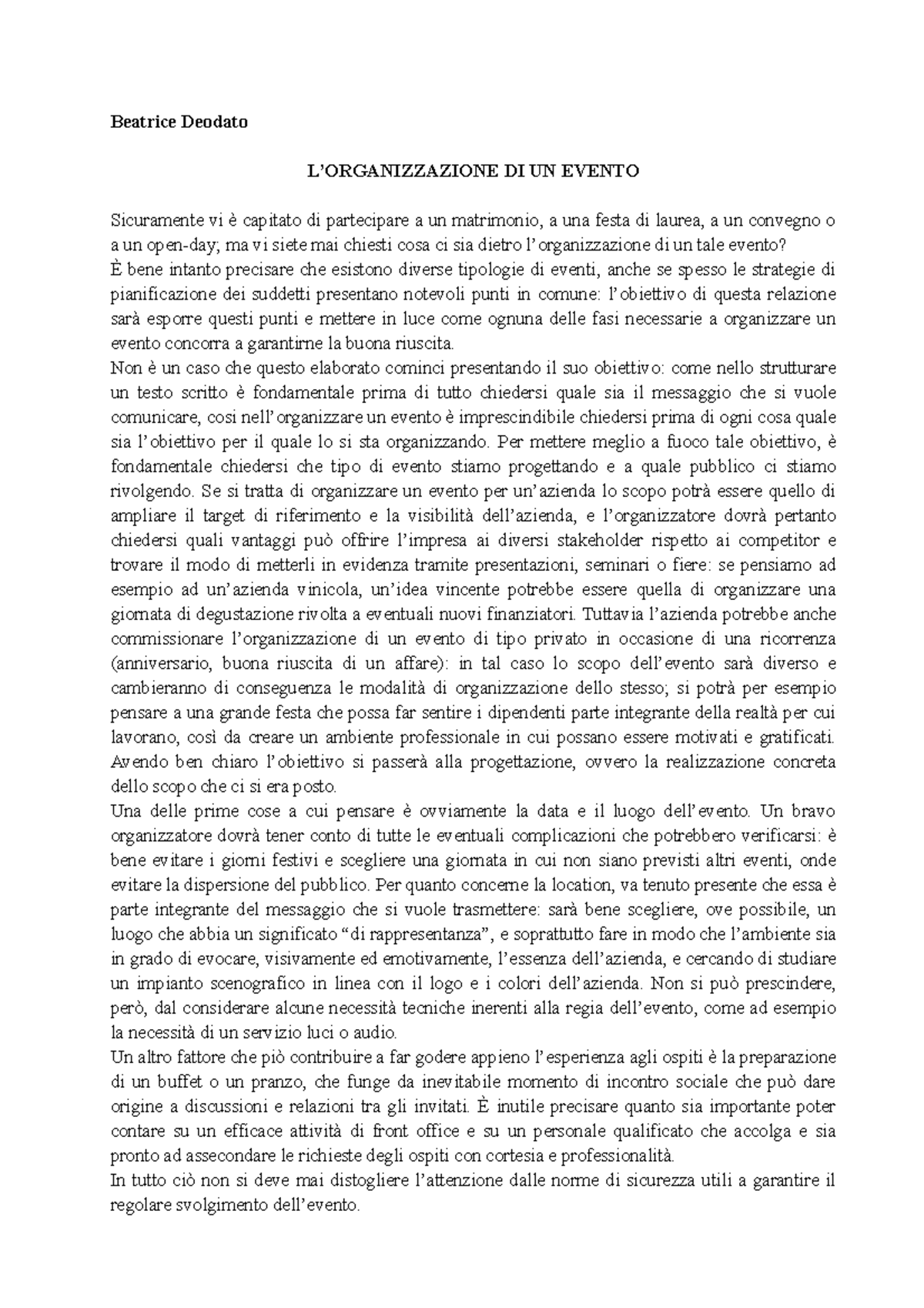 Relazione saggio di lettura - Beatrice Deodato L’ORGANIZZAZIONE DI UN ...