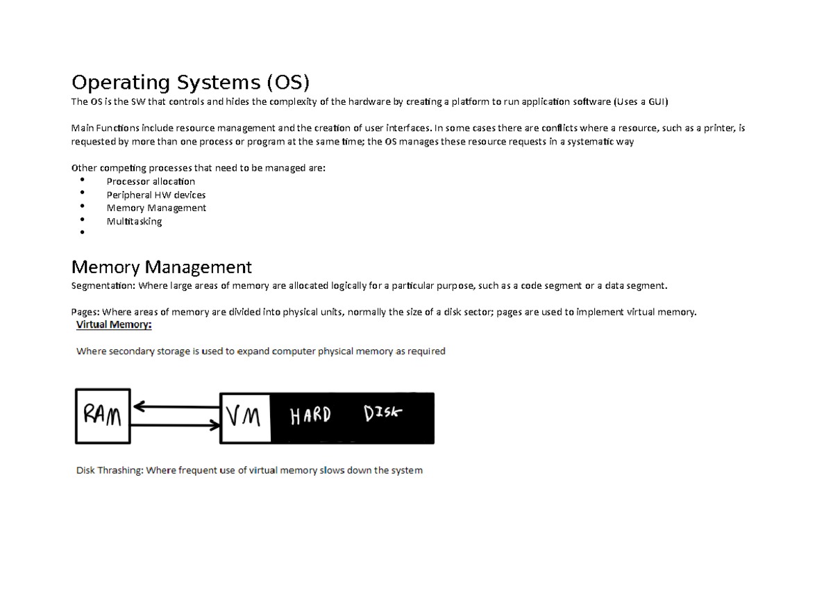 Operating Systems Summary - Operating Systems (OS) The OS is the SW ...