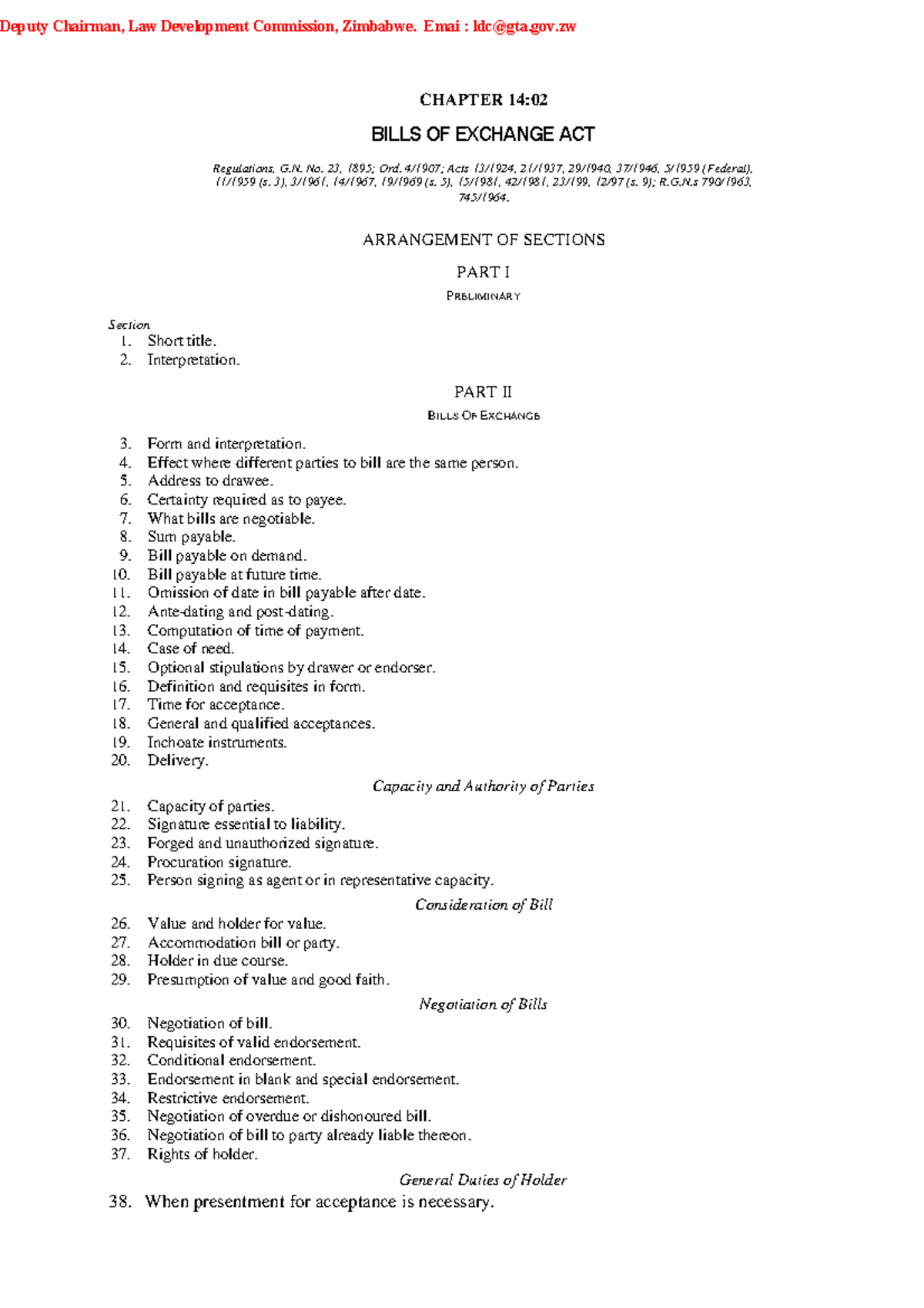Bills OF Exchange - n/a - Deputy Chairman, Law Development Commission ...
