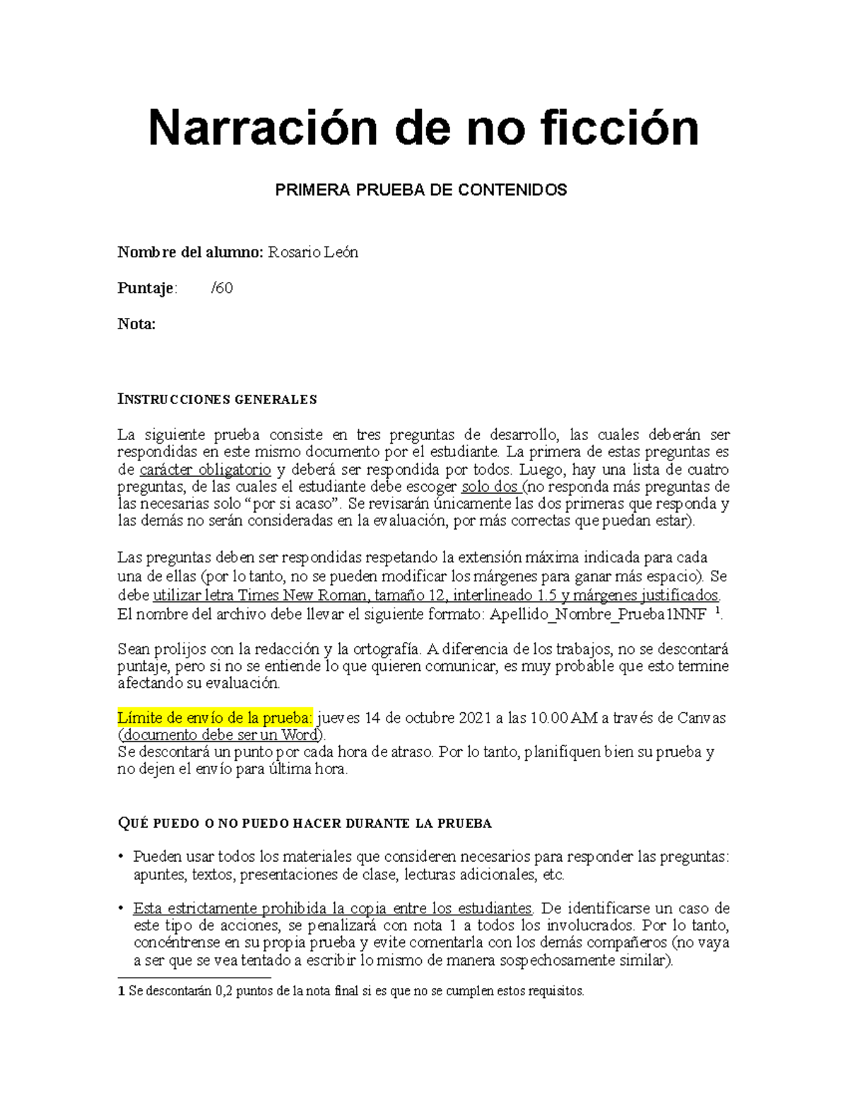 prueba numero 1 narración no ficción - Narración de no ficción PRIMERA ...