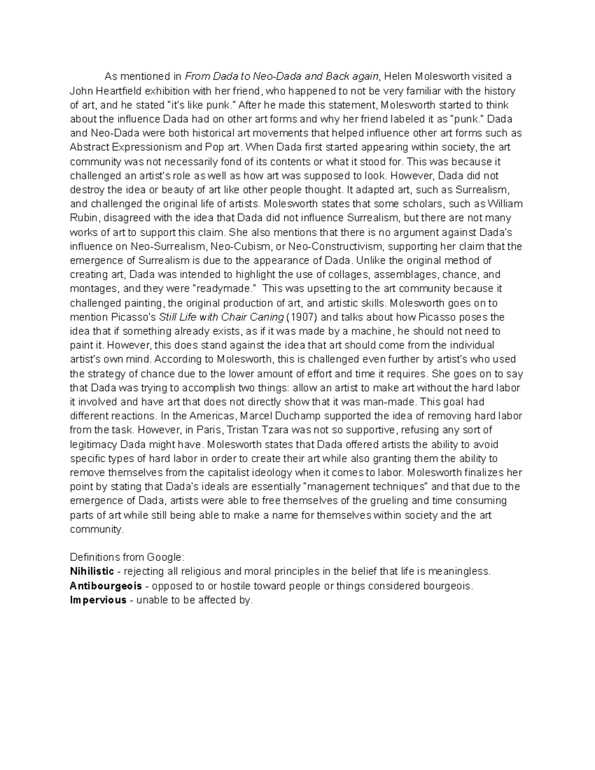 Art Journal #5 - Professor Anna E. Dobbins - As mentioned in From Dada ...