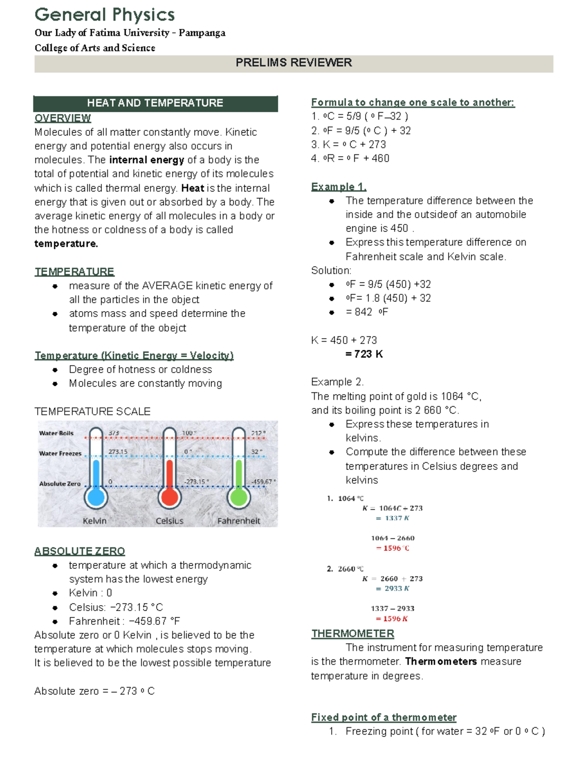 Physics Finals Reviewer - Our Lady of Fatima University – Pampanga College of Arts and Science ...