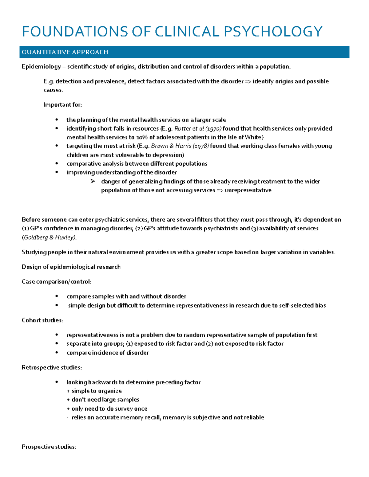 Lecture notes (collective) - FOUNDATIONS OF CLINICAL PSYCHOLOGY ...