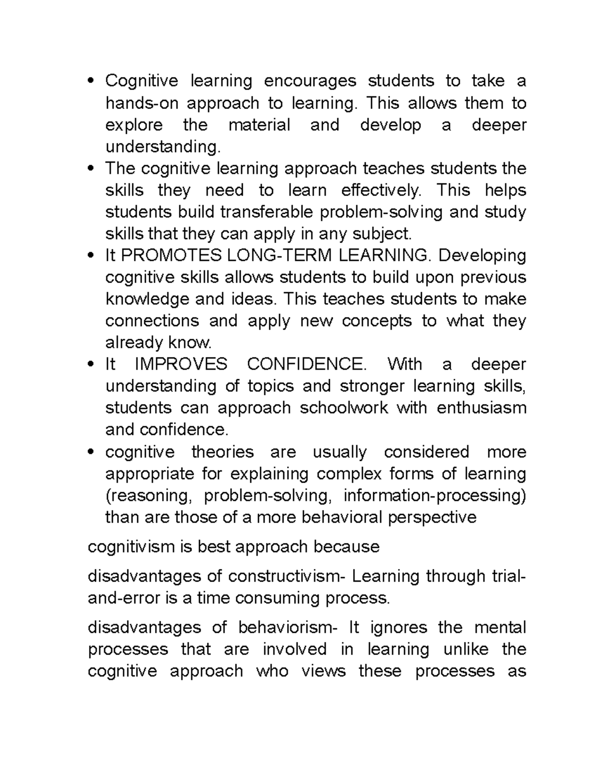 Cognitive learning encourages students to take a hands - This allows ...