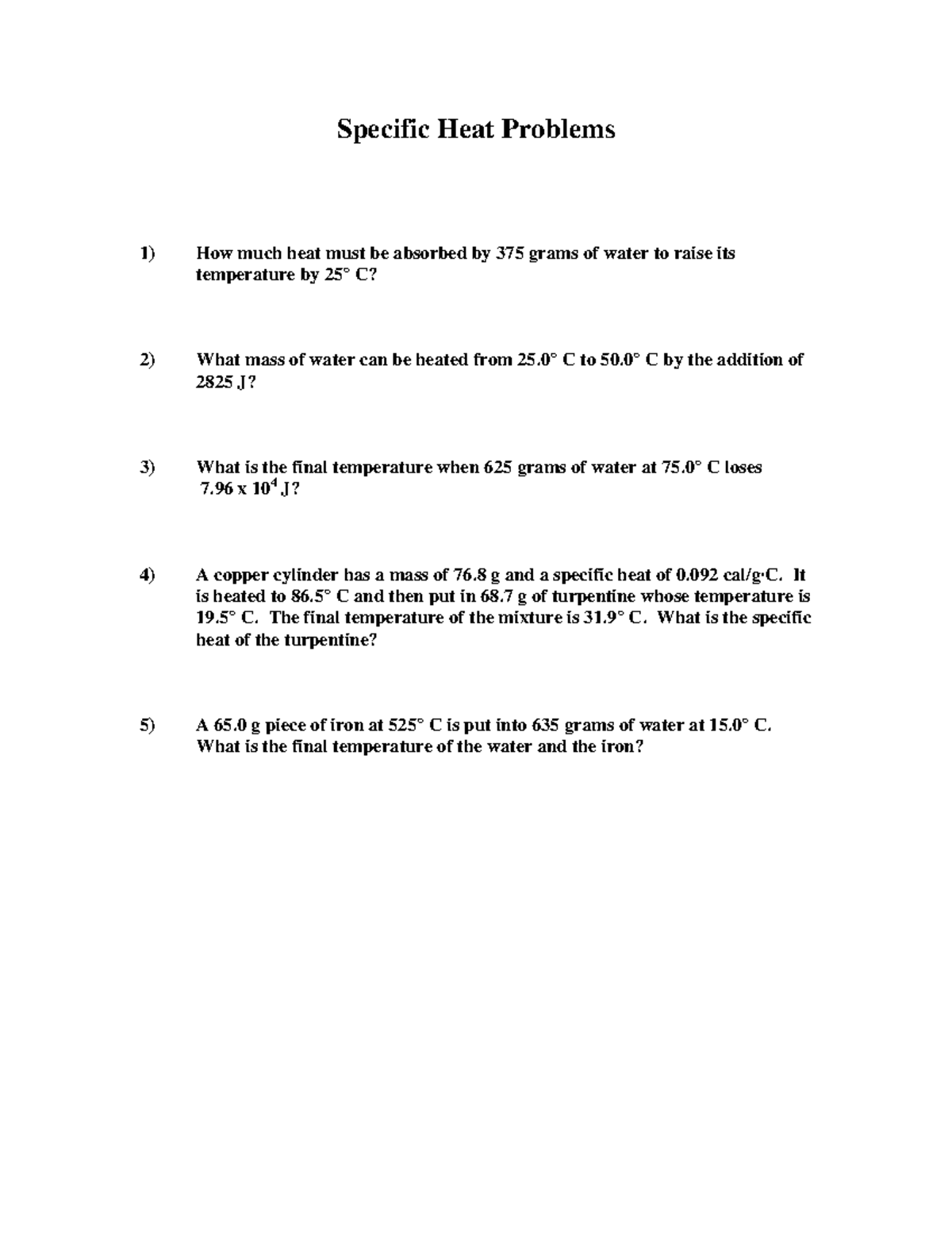 Practice Problem-Specific Heat-2-PR - Specific Heat Problems How much ...