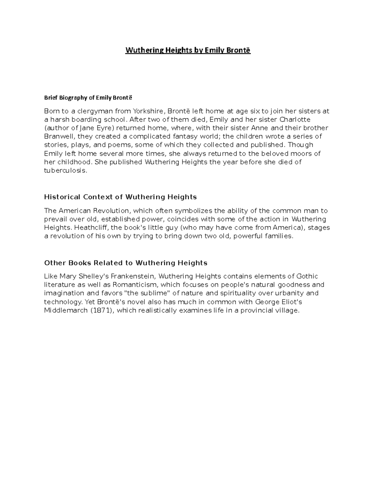 Wuthering Heights by Emily Brontë - After two of them died, Emily and ...