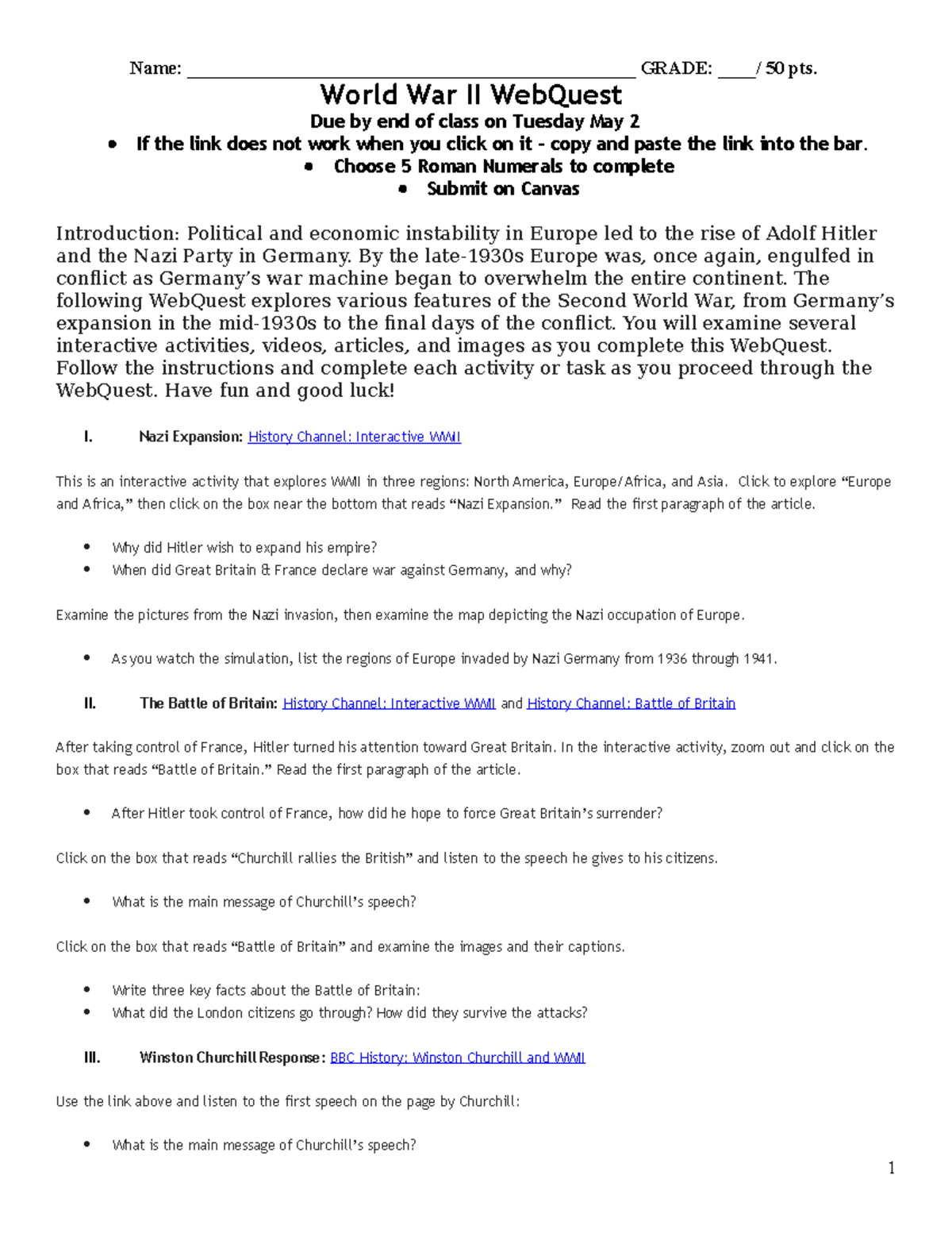 WW2 Battles Webquest-1 - Name ...